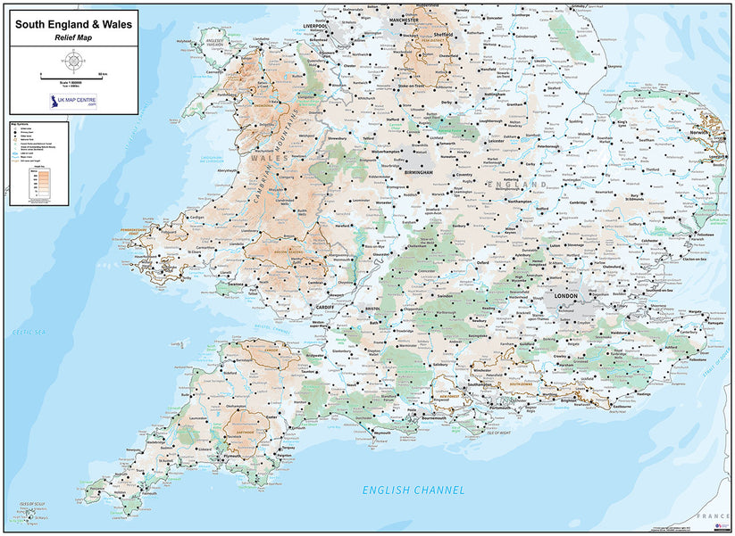 Relief Map 4 - Southern England & Wales - Digital Download – ukmaps.co.uk