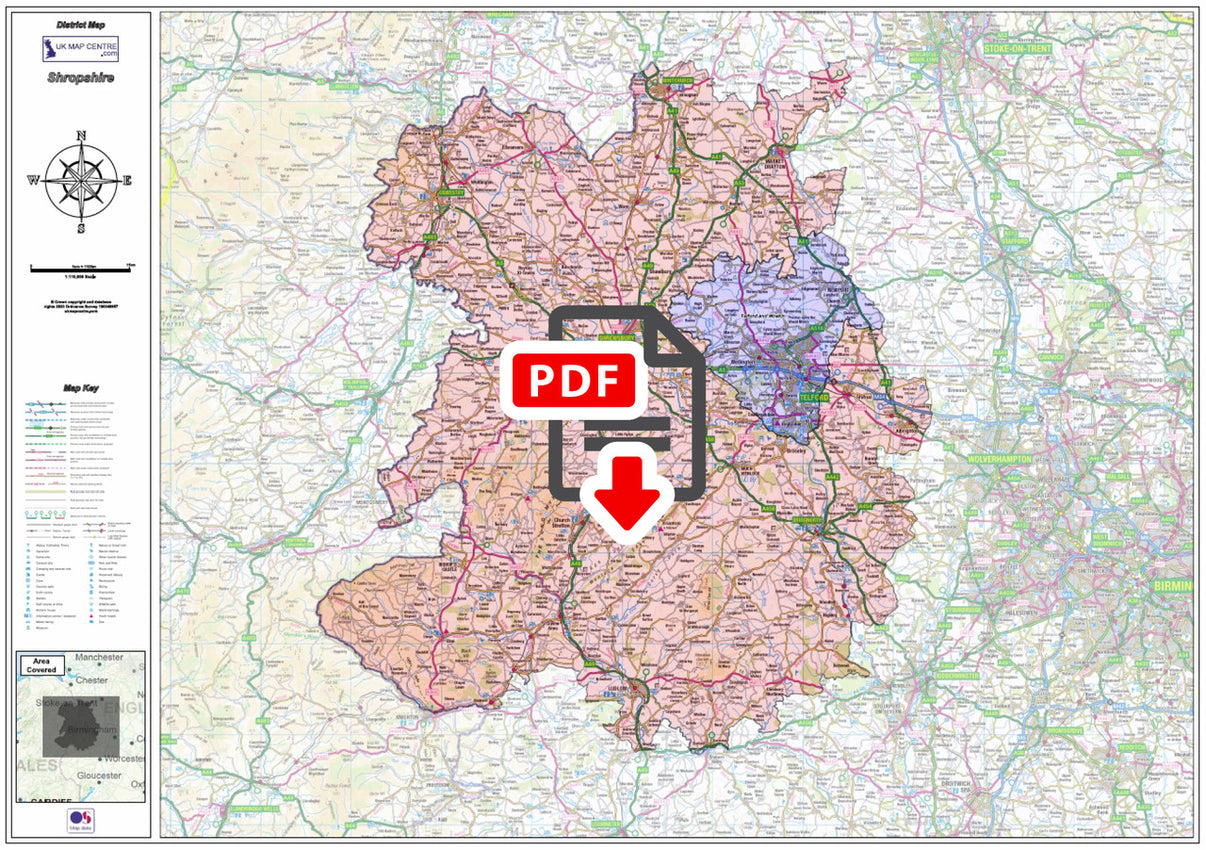 Shropshire County Boundary Map - Digital Download – ukmaps.co.uk