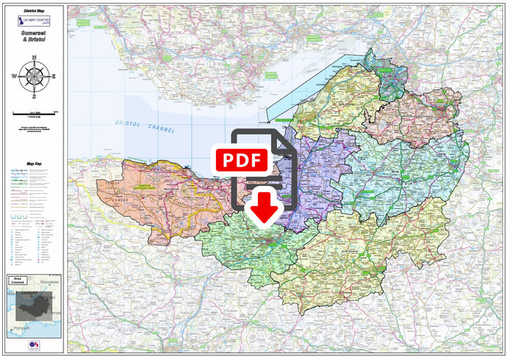 Somerset and Bristol County Boundary Map - Digital Download – ukmaps.co.uk