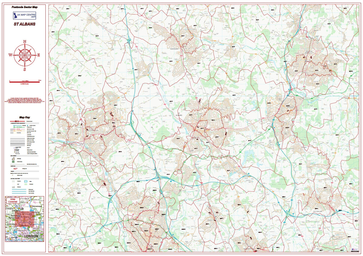 Postcode City Sector Map - St Albans - Digital Download – ukmaps.co.uk
