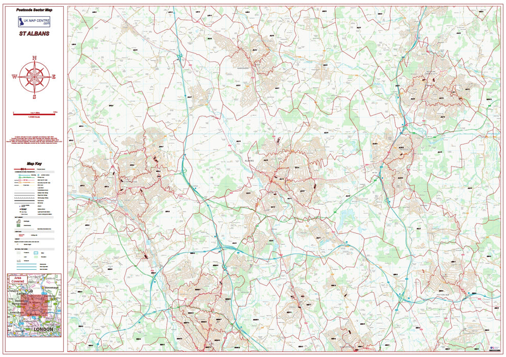 Postcode City Sector Map - St Albans - Digital Download – ukmaps.co.uk