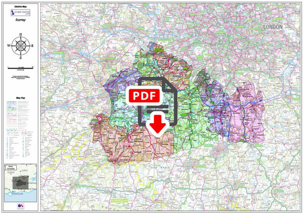 Surrey County Boundary Map - Digital Download – ukmaps.co.uk