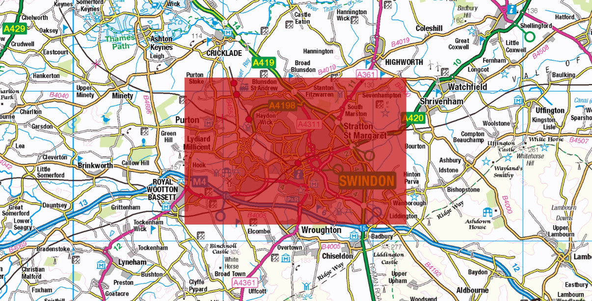 Central Swindon Postcode City Street Map - Digital Download – ukmaps.co.uk