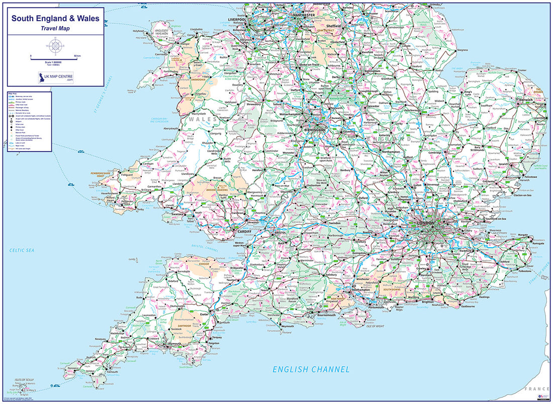 Travel Map 4 - Southern England & Wales - Digital Download – ukmaps.co.uk