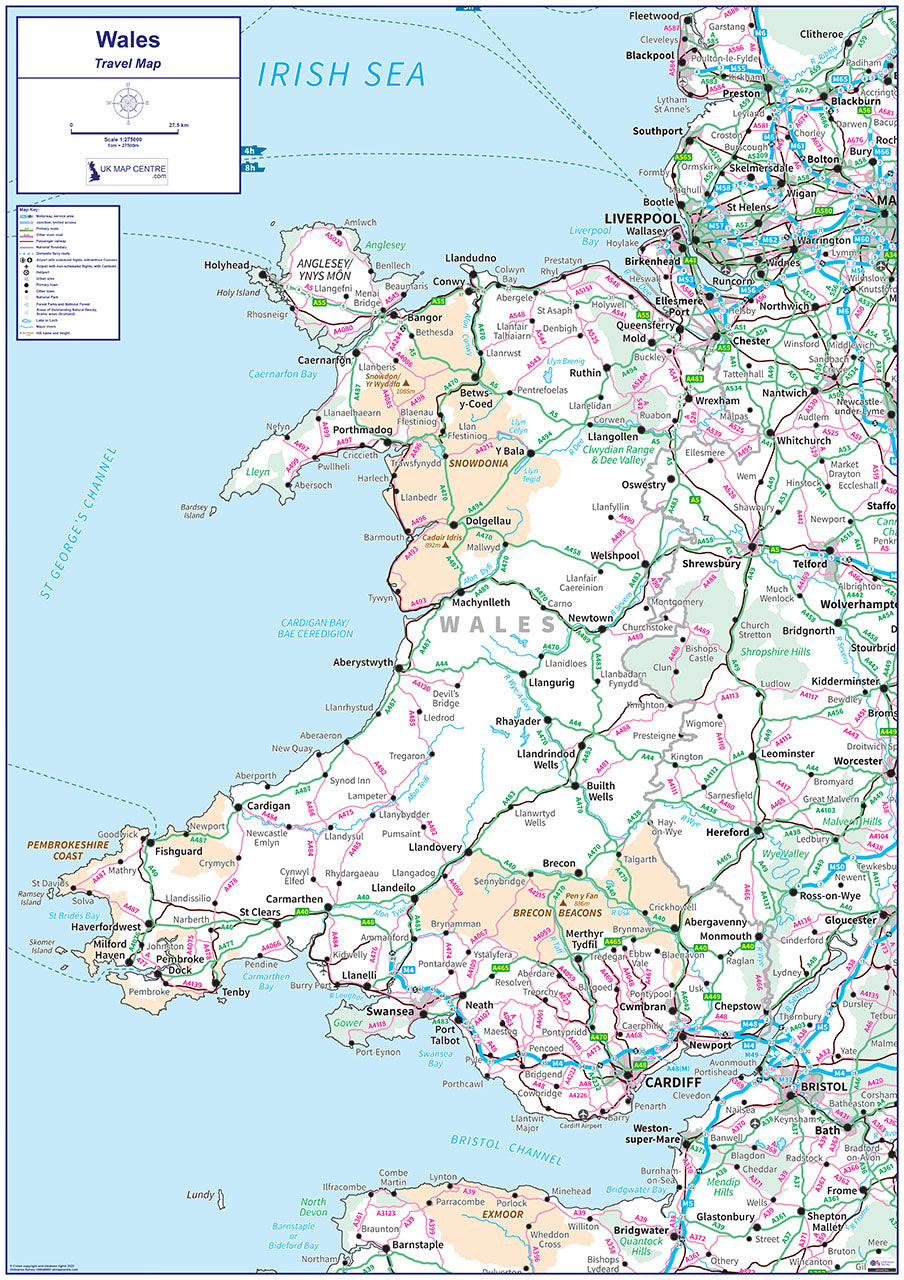 Travel Map 5 - Wales - Digital Download – ukmaps.co.uk