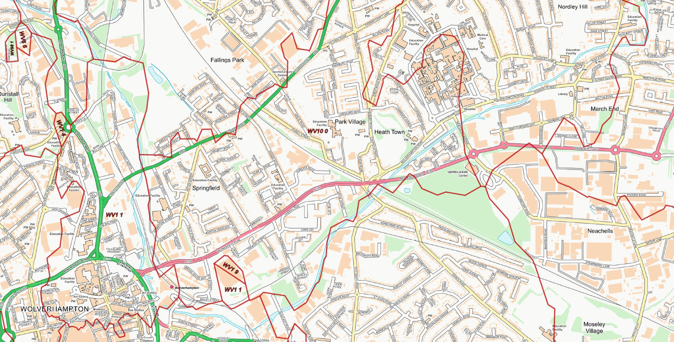 Central Wolverhampton Postcode City Street Map - Digital Download ...