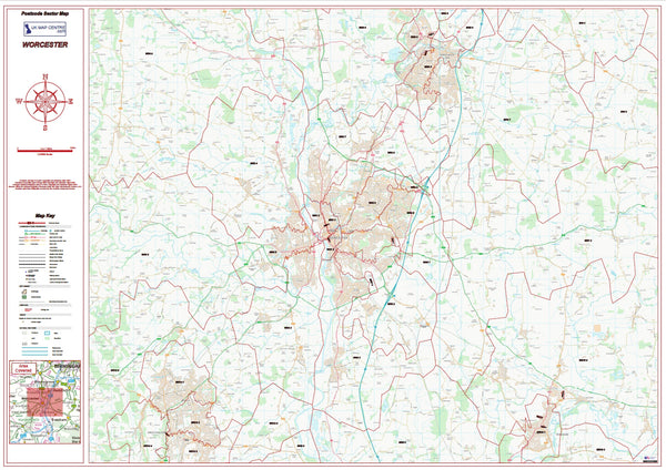 Postcode City Sector Map - Worcester - Digital Download – ukmaps.co.uk