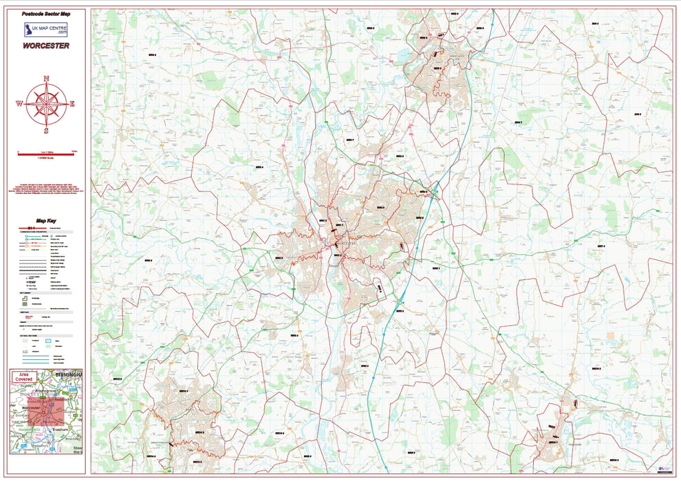 Postcode City Sector Map - Worcester - Digital Download – ukmaps.co.uk